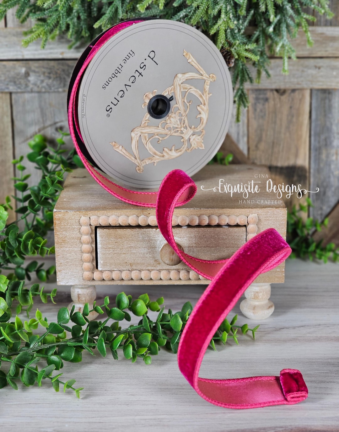 10 Yards, 1 Inch Wired Ribbon, Velvet Taffeta Ribbon, Hot Pink, Wreath ...