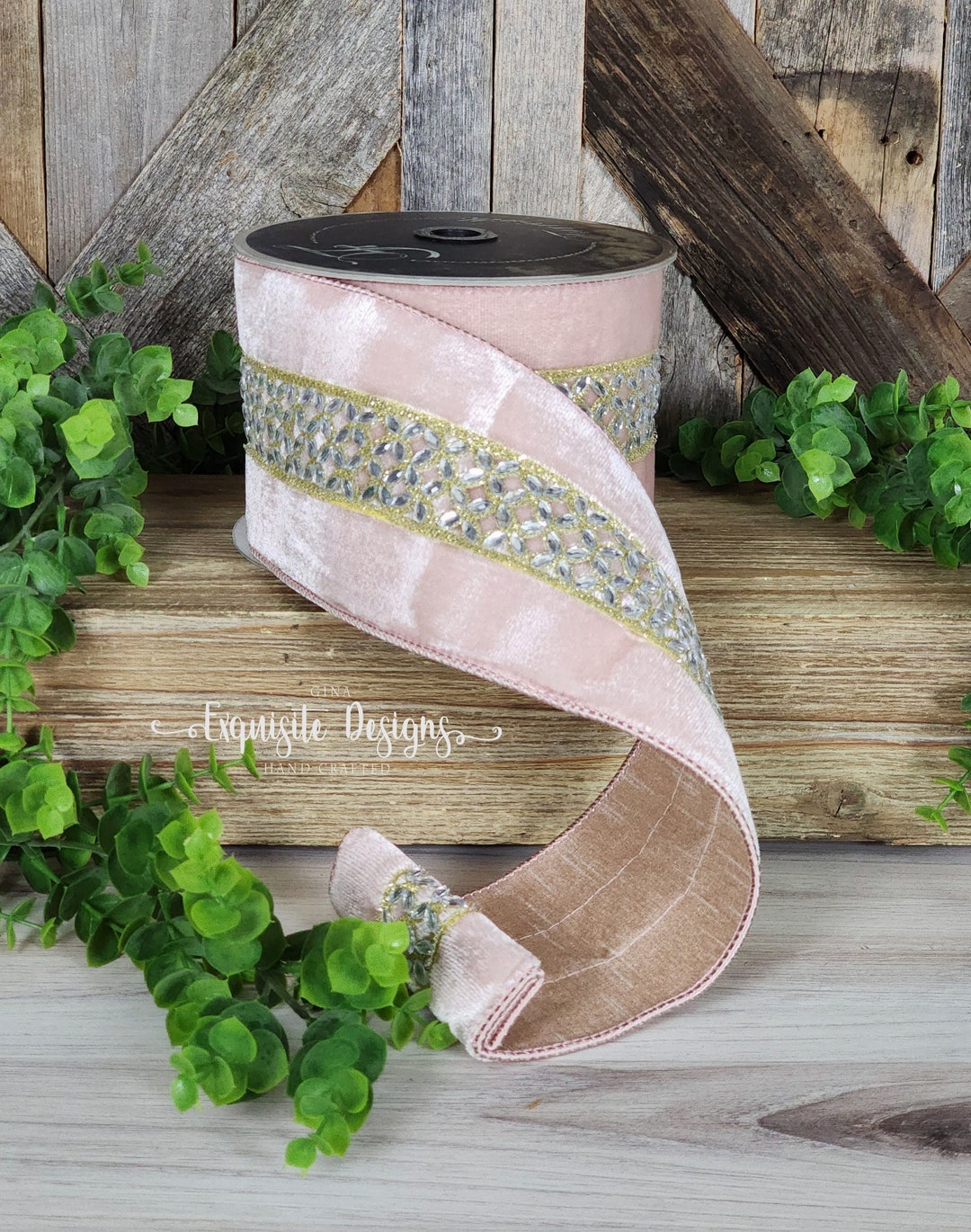 5 Yards, 4 Inch Wired Ribbon, Rose Ribbon, Jeweled Ribbon, Wreath ...