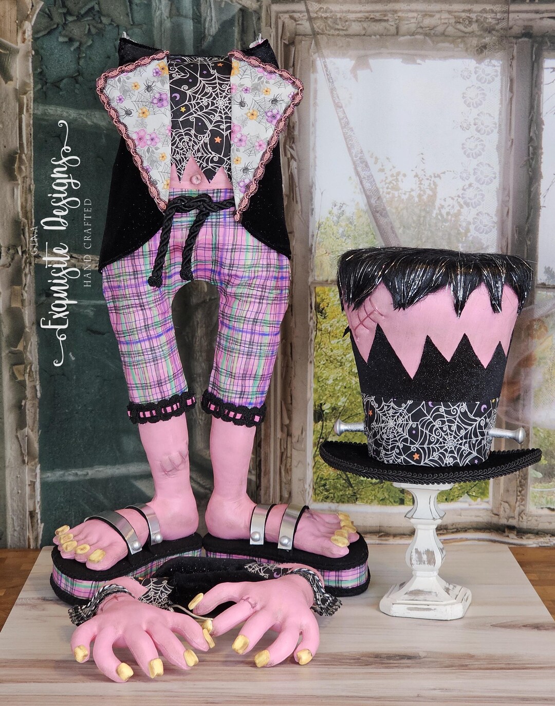 RESRVED FOR AMY, Pink Frankenstein Wreath Attachment, Halloween Decor ...