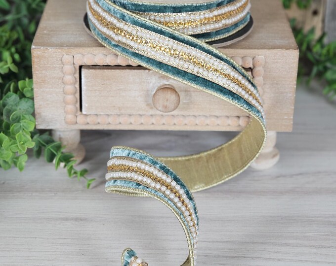 10 Yards, 1 Inch Wired Ribbon, Velvet Metallic, Emerald Ribbon, Wreath ...