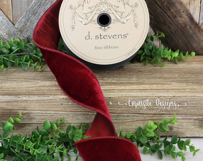 10 Yards, 2.5 Inch Wired Ribbon, Velvet Ribbon, Vintage Red Color ...