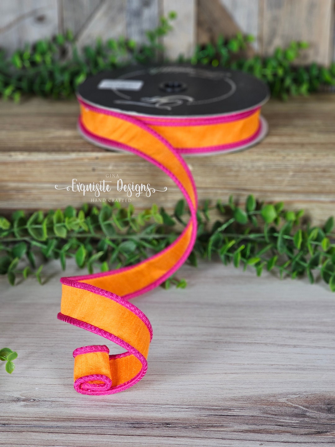 10 Yards, 1 Inch Wired Ribbon, Accent Cord Ribbon, Orange and Hot Pink ...