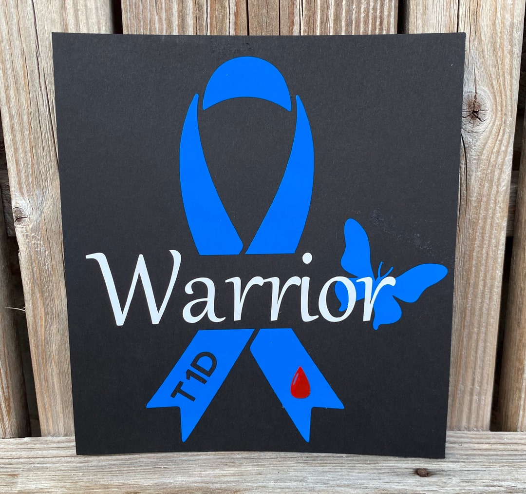 T1D Awareness Ribbon Decal| Warrior Vinyl Decal| Blue Type 1 Awareness ...