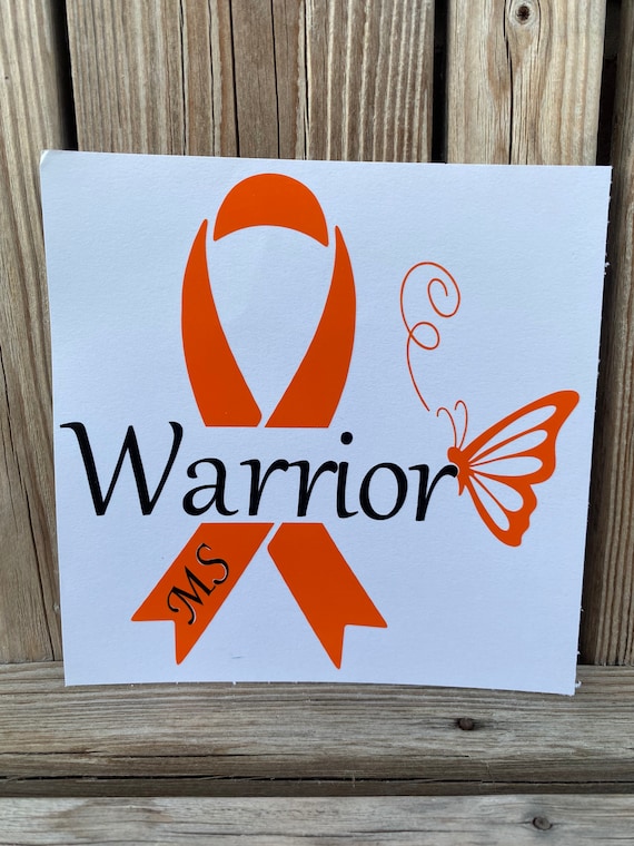 MS Warrior Awareness Ribbon With Butterfly. Orange Support Car | Etsy