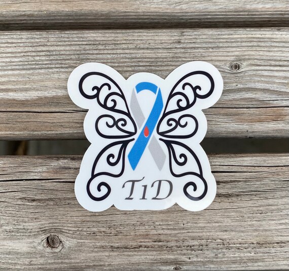 T1D awareness butterfly sticker with ribbon and blood drop. - Etsy