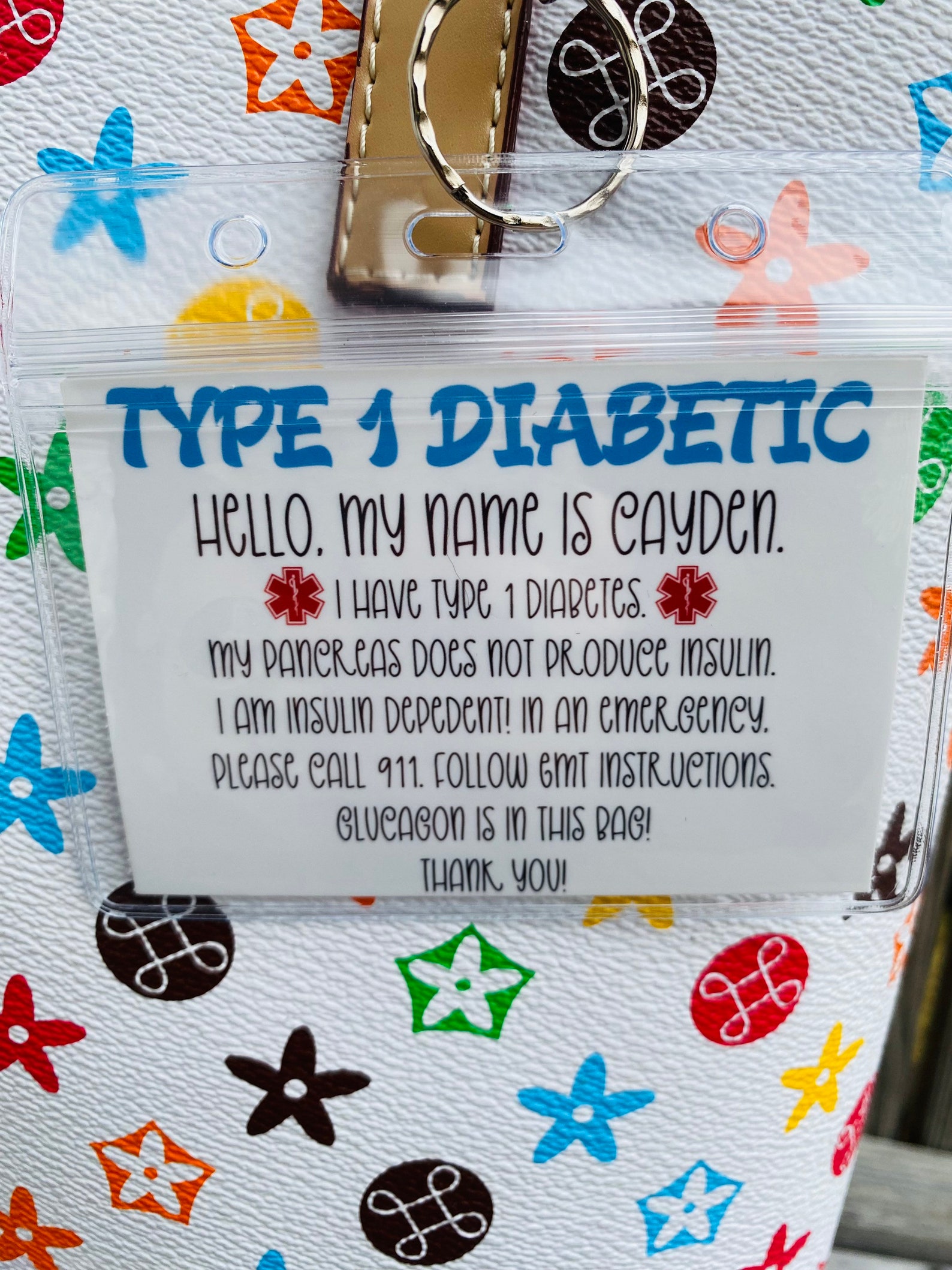 Personalized Type 1 Diabetic Medical Alert Card: Lanyard or Bag Tag - Etsy