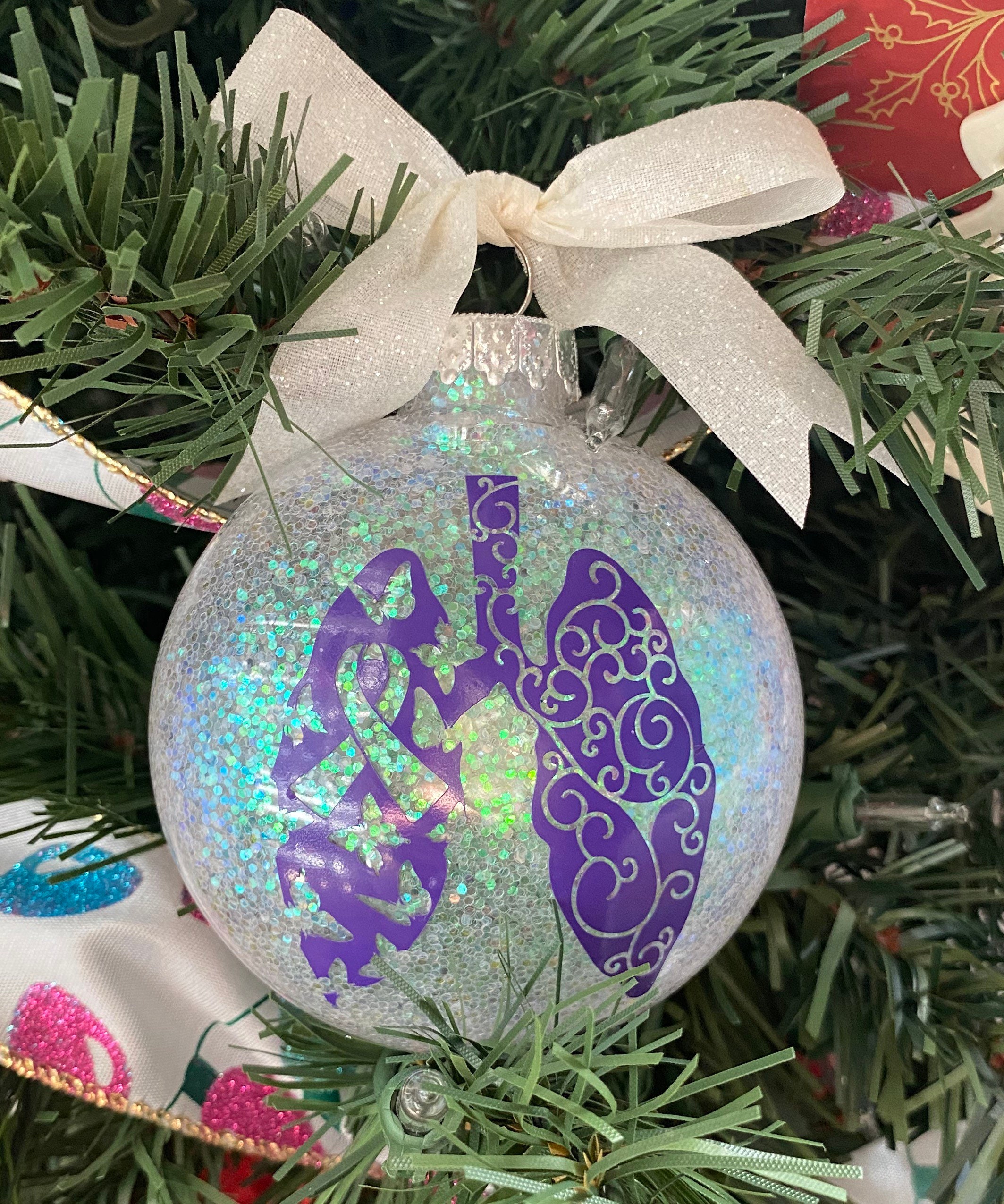 Cystic Fibrosis Awareness Ornament: Purple Lung & Butterfly Glitter ...