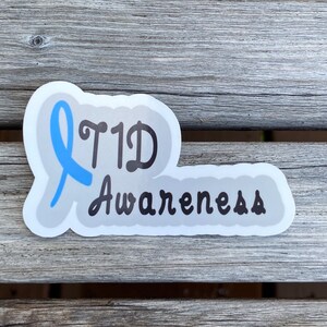 T1D Awareness Sticker With Blue Ribbon. Type 1 Diabetes Stickers. - Etsy