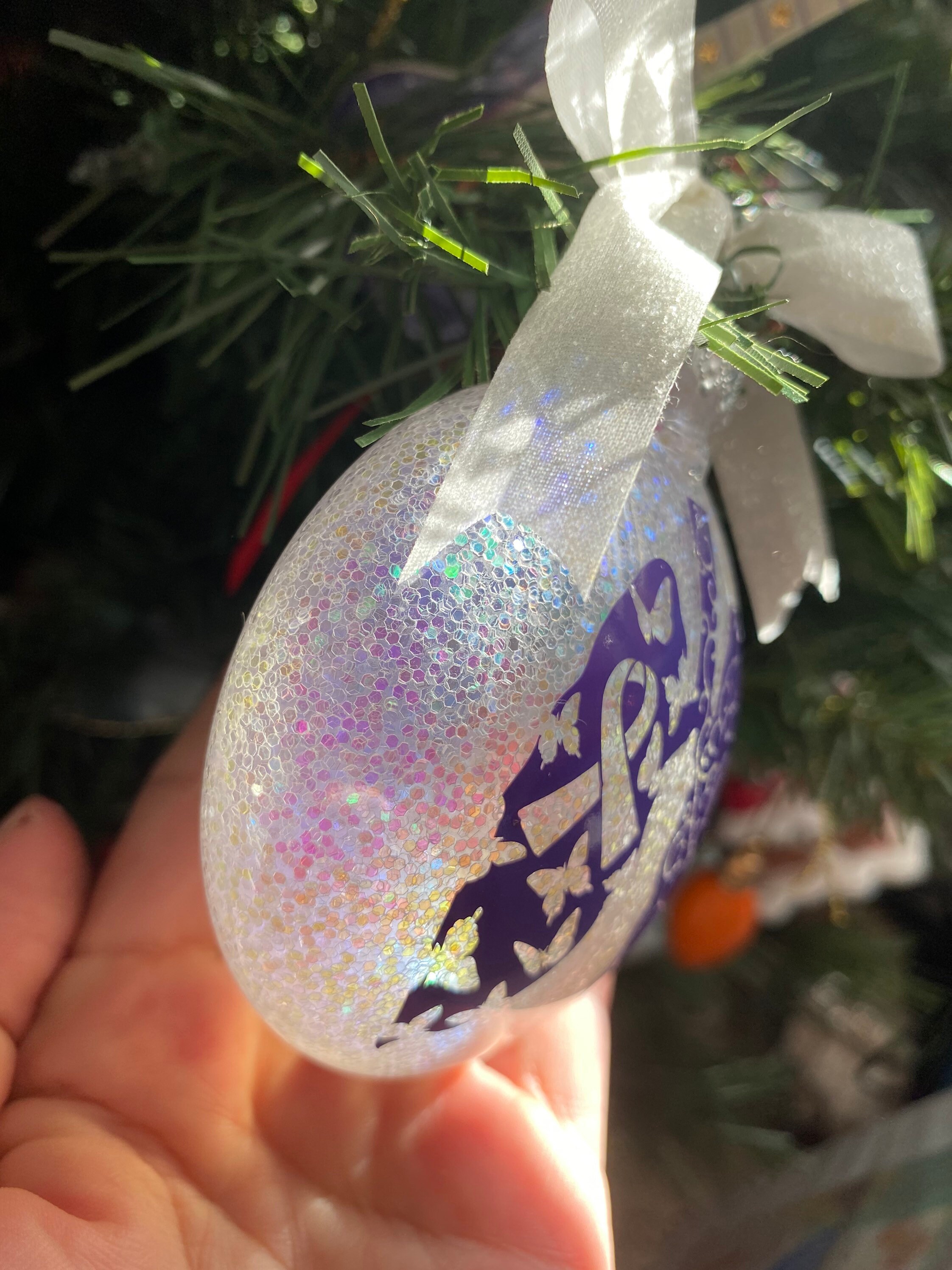Cystic Fibrosis Awareness Ornament: Purple Lung & Butterfly Glitter ...