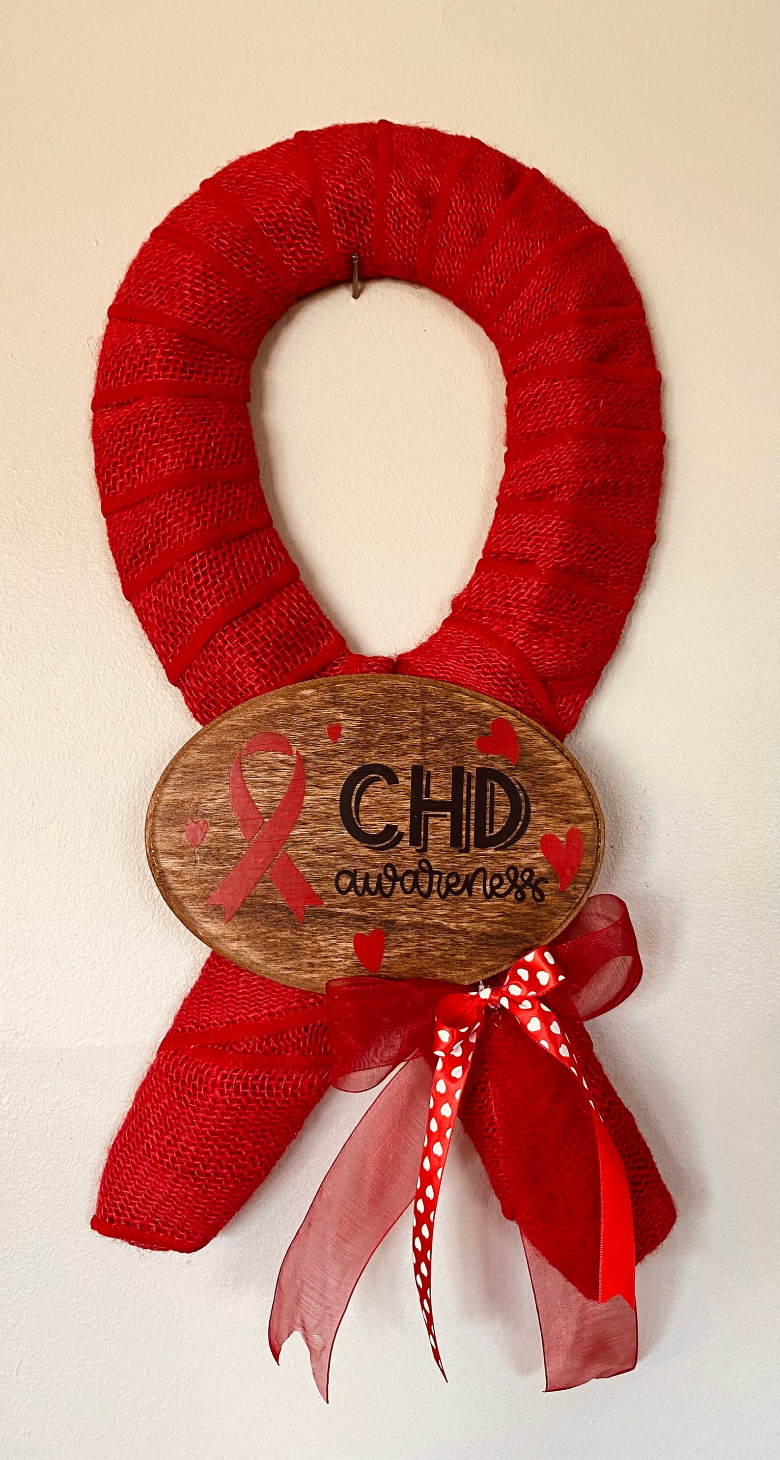 CHD Burlap Awareness Ribbon With Handmade Wood Sign. | Etsy