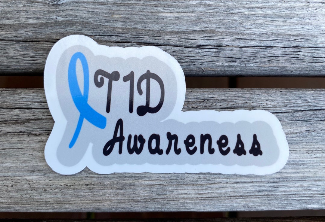 T1D Awareness Sticker With Blue Ribbon. Type 1 Diabetes Stickers. - Etsy