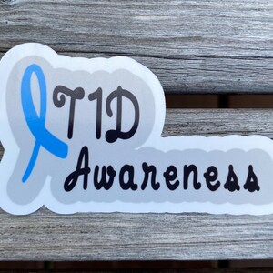 T1D Awareness Sticker With Blue Ribbon. Type 1 Diabetes Stickers. - Etsy