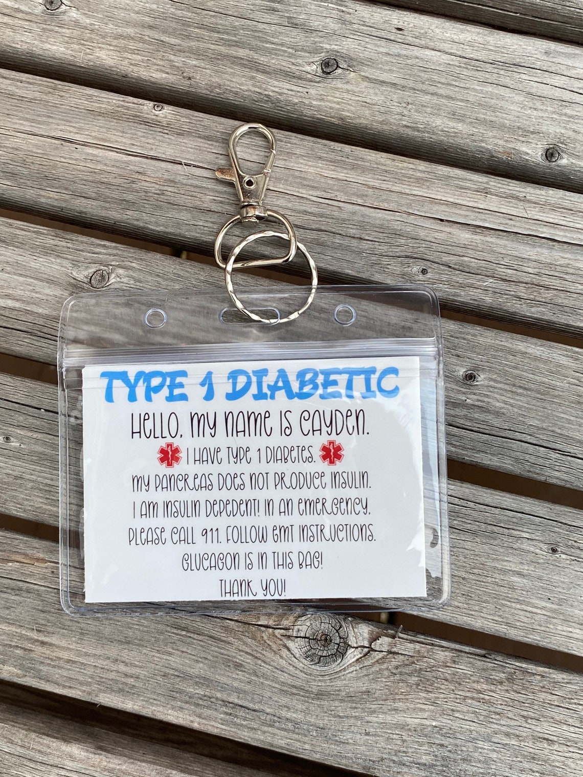 Personalized Type 1 Diabetic Medical Alert Card: Lanyard or Bag Tag - Etsy