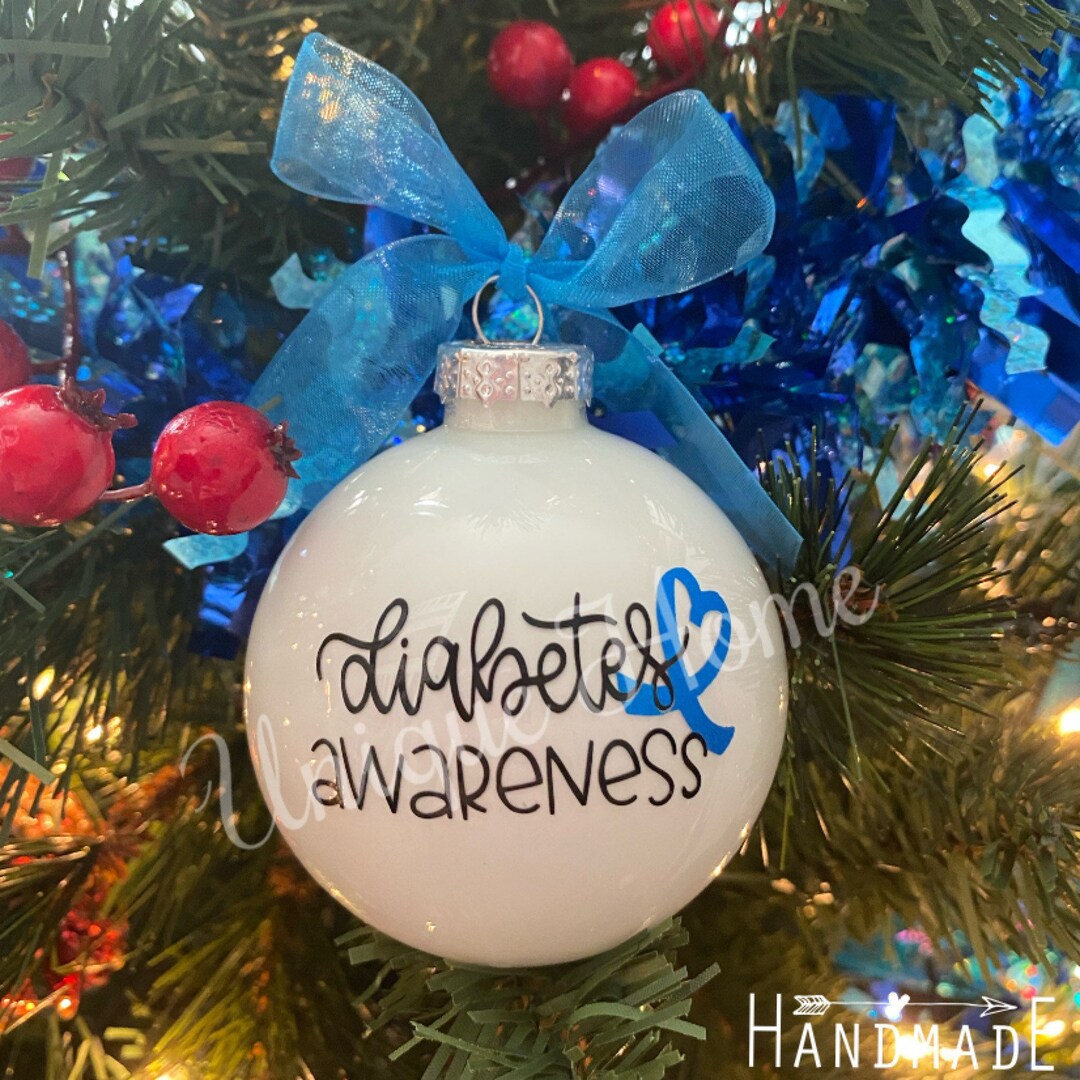 Hand Painted Diabetes Awareness Ornament: Blue Ribbon, T1D Gift - Etsy