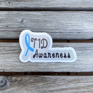 T1D Awareness Sticker With Blue Ribbon. Type 1 Diabetes Stickers. - Etsy