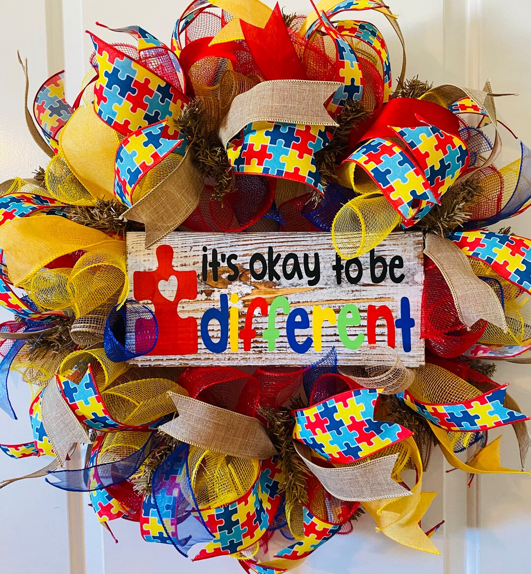 Autism Awareness Wreath Its Okay to Be Different Puzzle Piece Wreath ...