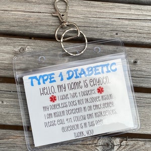 Type 1 Diabetic Medical Alert Card| Bag Tag| ICE ID Tag| Lanyard ...