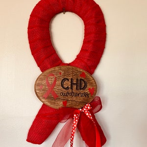CHD Burlap Awareness Ribbon With Handmade Wood Sign. Congenital Heart ...