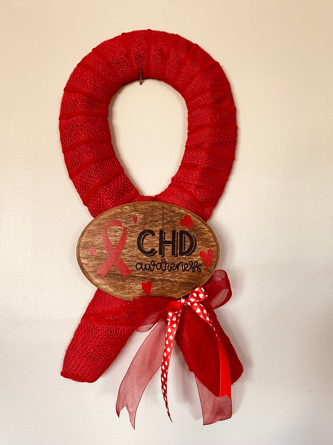 CHD Burlap Awareness Ribbon With Handmade Wood Sign. | Etsy