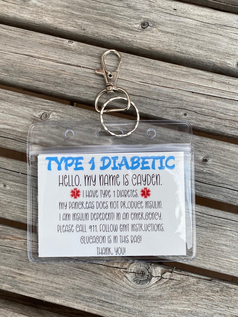 Personalized Type 1 Diabetic Medical Alert Card: Lanyard or Bag Tag - Etsy
