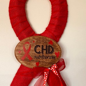 CHD Burlap Awareness Ribbon With Handmade Wood Sign. Congenital Heart ...
