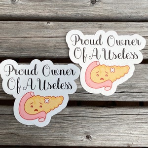 Proud Owner of A Useless Pancreas Sticker| Sad Face Pancreas Sticker ...