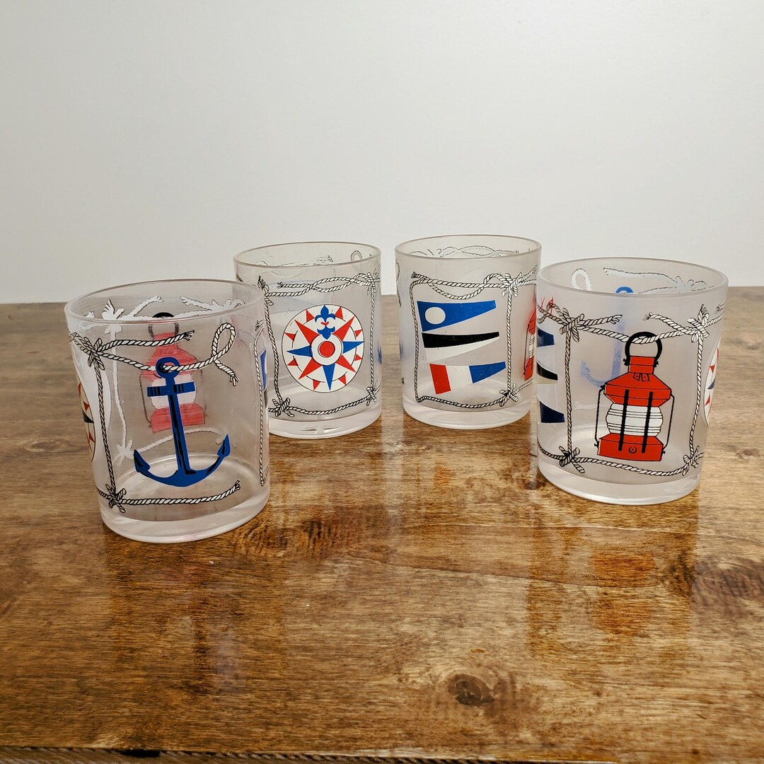 Vintage HJ Stotter Set of 4 Plastic Acrylic Anchor Nautical 12 Oz ...
