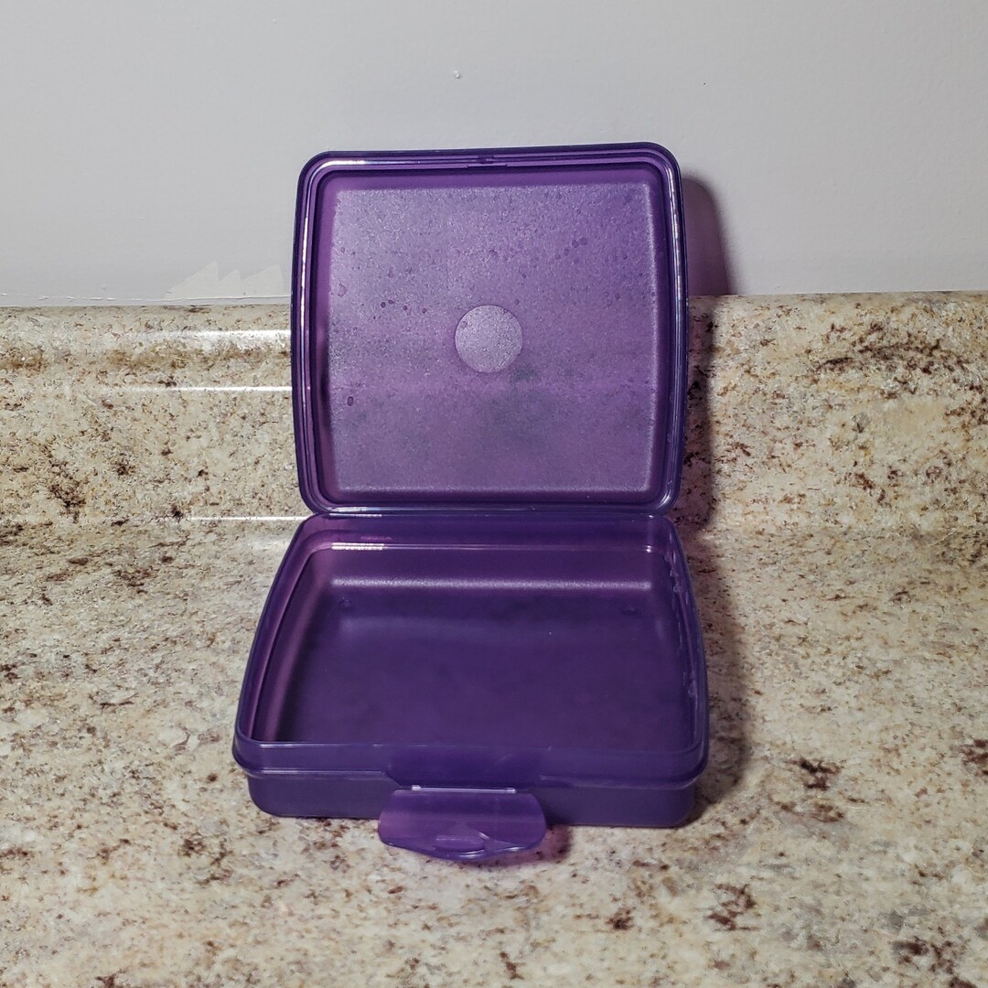 Tupperware 3752 Square Sandwich Keeper Purple Clam Hinge Closure Lunch ...