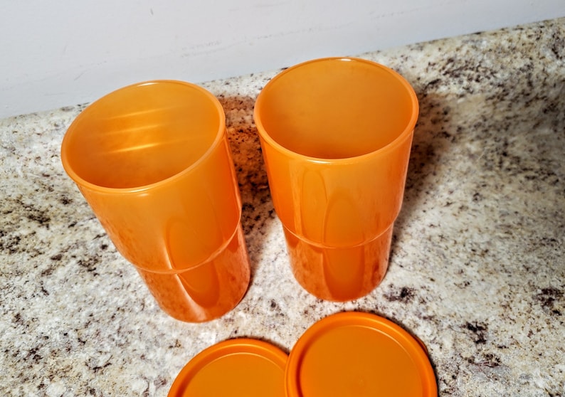 NEW Tupperware Tabletop Tumblers 12 Oz 350ml Cups Set of 2 Orange 2412 ...