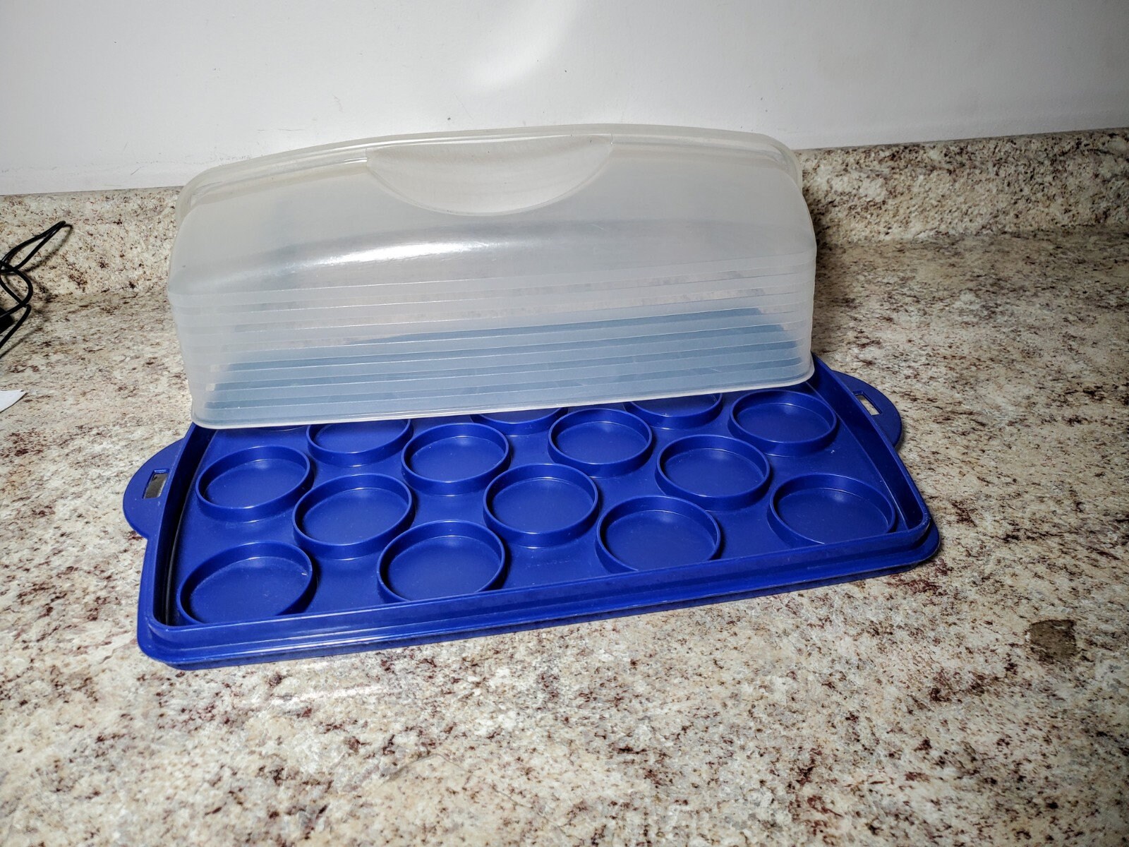 Tupperware Rectangle Bake N Take Cake Cupcake Taker Carrier Blue Clear ...