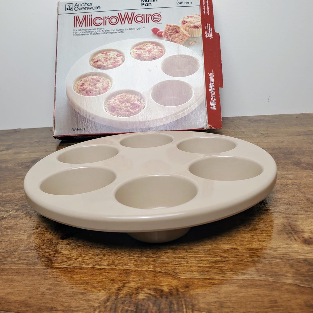Vintage Anchor Hocking Round 6-cup Microwavable Cupcake Pan Eggs ...