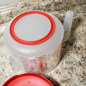 Tupperware Mix N Store Measuring Pitcher Sheer Red Butter Bowl 8cup New ...