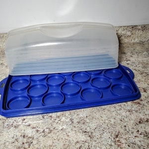 Tupperware Rectangle Bake N Take Cake Cupcake Taker Carrier Blue Clear ...