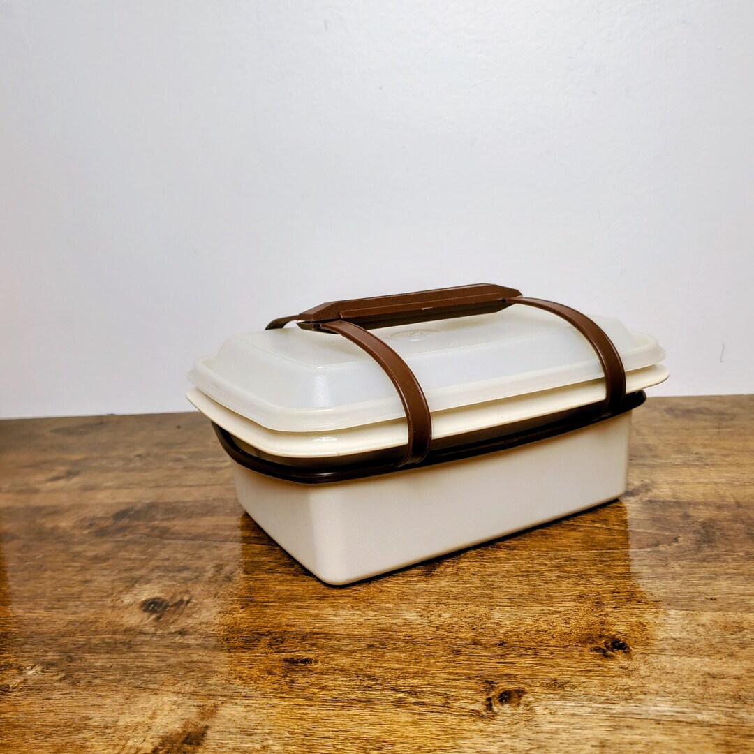 Vintage Tupperware Pack N Carry Lunch Box 1254 Beige With Brown Handles ...