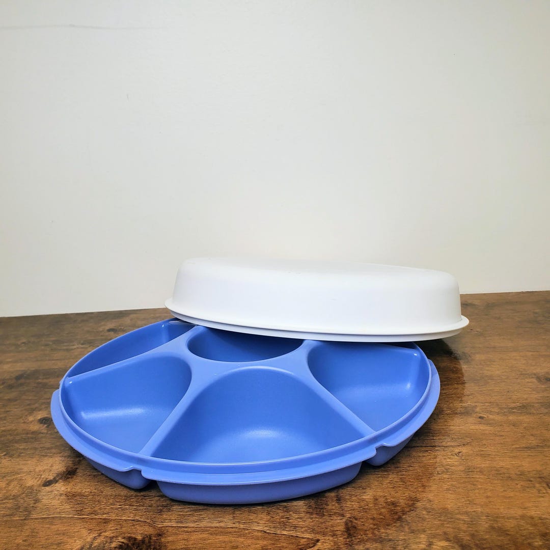 Vintage Tupperware 1665 Divided Serving Tray Blue White Lid Veggie ...
