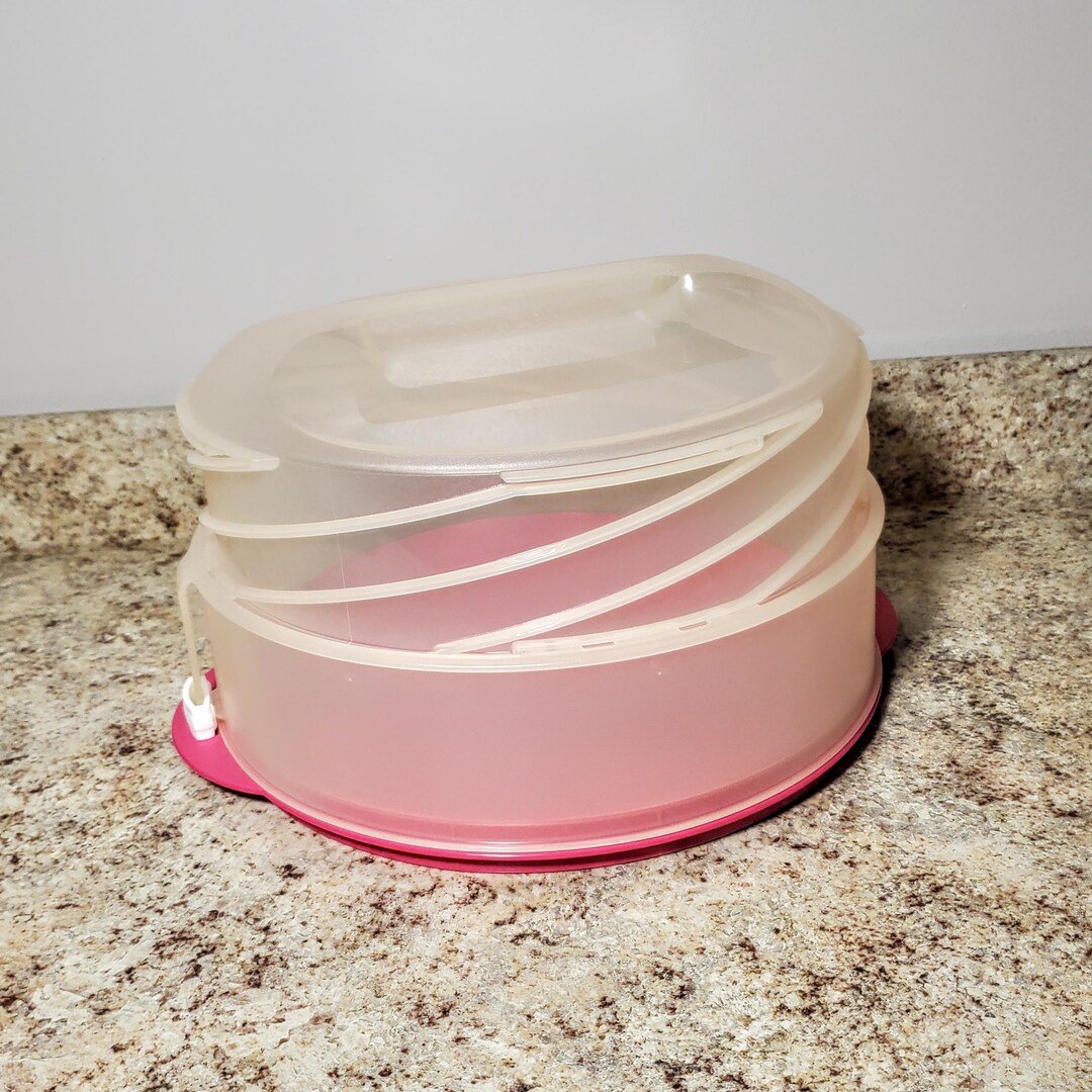 Tupperware Expandable Cake Carrier 12" Pie Taker Pink Collapsible 3062 ...