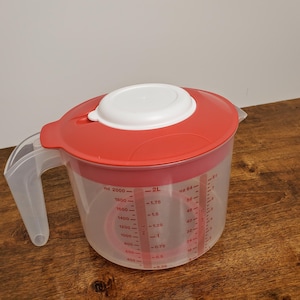 Tupperware Mix N Store Measuring Pitcher Sheer Red Butter Bowl 8cup New ...