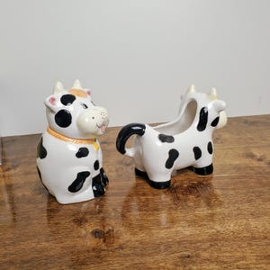 Vintage Cow Sugar Bowl and Creamer Set Black and White FHP - Etsy