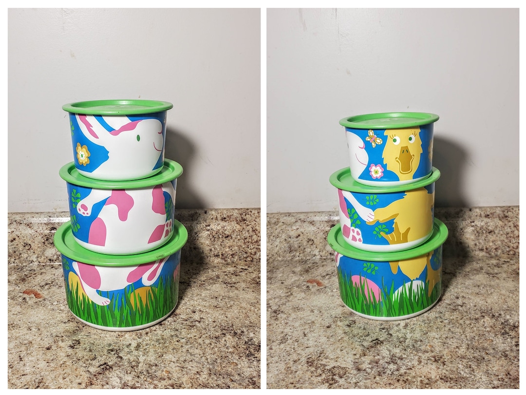 Tupperware One Touch Spring Easter Duck Bunny Rabbit 2709 2708 Seal Lid ...