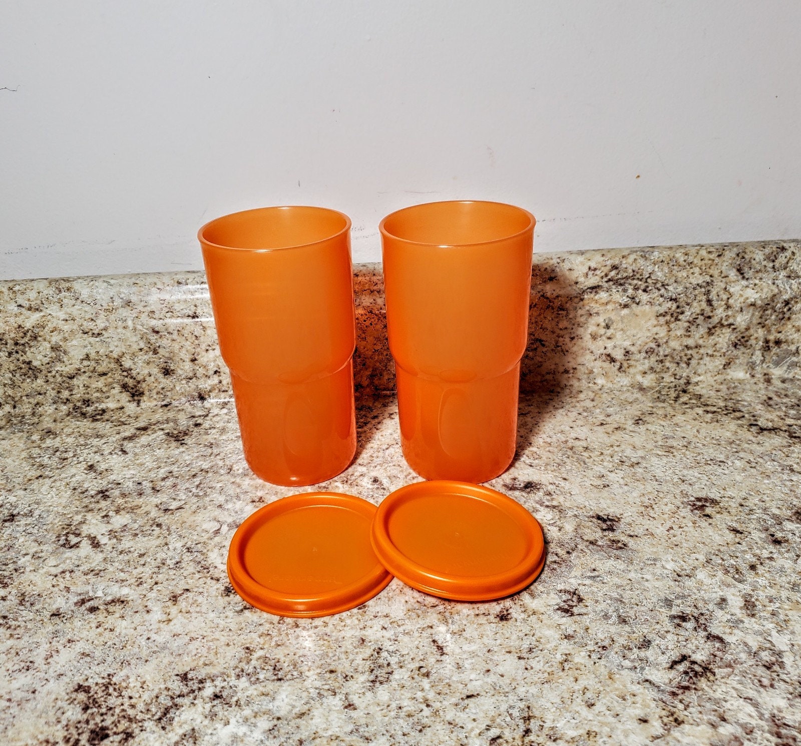 NEW Tupperware Tabletop Tumblers 12 Oz 350ml Cups Set of 2 Orange 2412 ...
