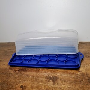 Tupperware Rectangle Bake N Take Cake Cupcake Taker Carrier Blue Clear ...