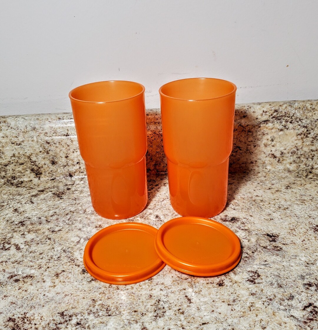 NEW Tupperware Tabletop Tumblers 12 Oz 350ml Cups Set of 2 Orange 2412 ...
