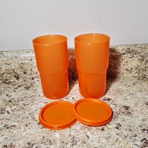 NEW Tupperware Tabletop Tumblers 12 Oz 350ml Cups Set of 2 Orange 2412 ...