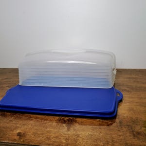 Tupperware Rectangle Bake N Take Cake Cupcake Taker Carrier Blue Clear ...