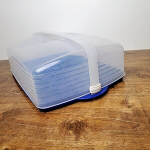 Tupperware Rectangle Bake N Take Cake Cupcake Taker Carrier Blue Clear ...