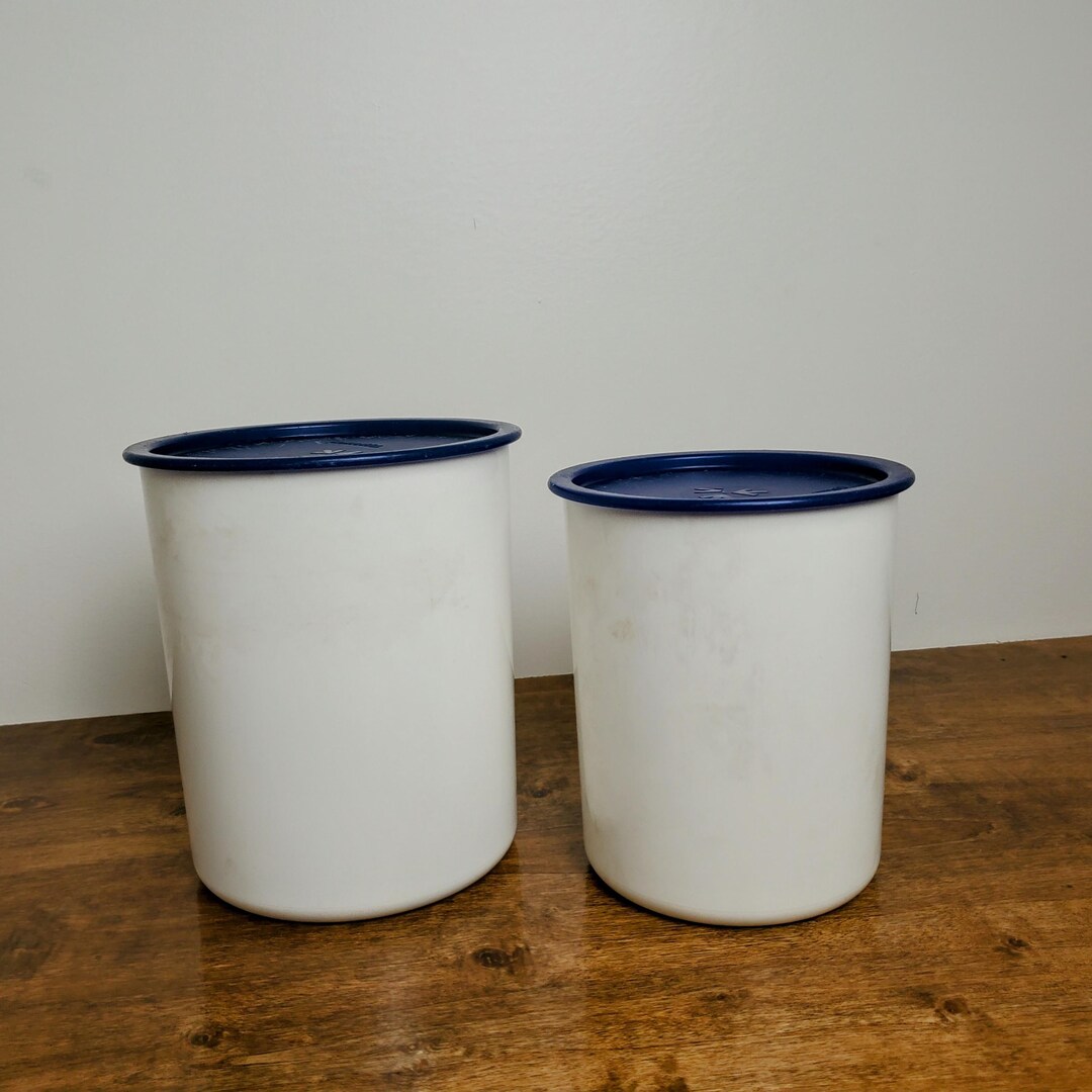 Tupperware One Touch Canister Set, White and Blue 2418 and 2420 - Etsy