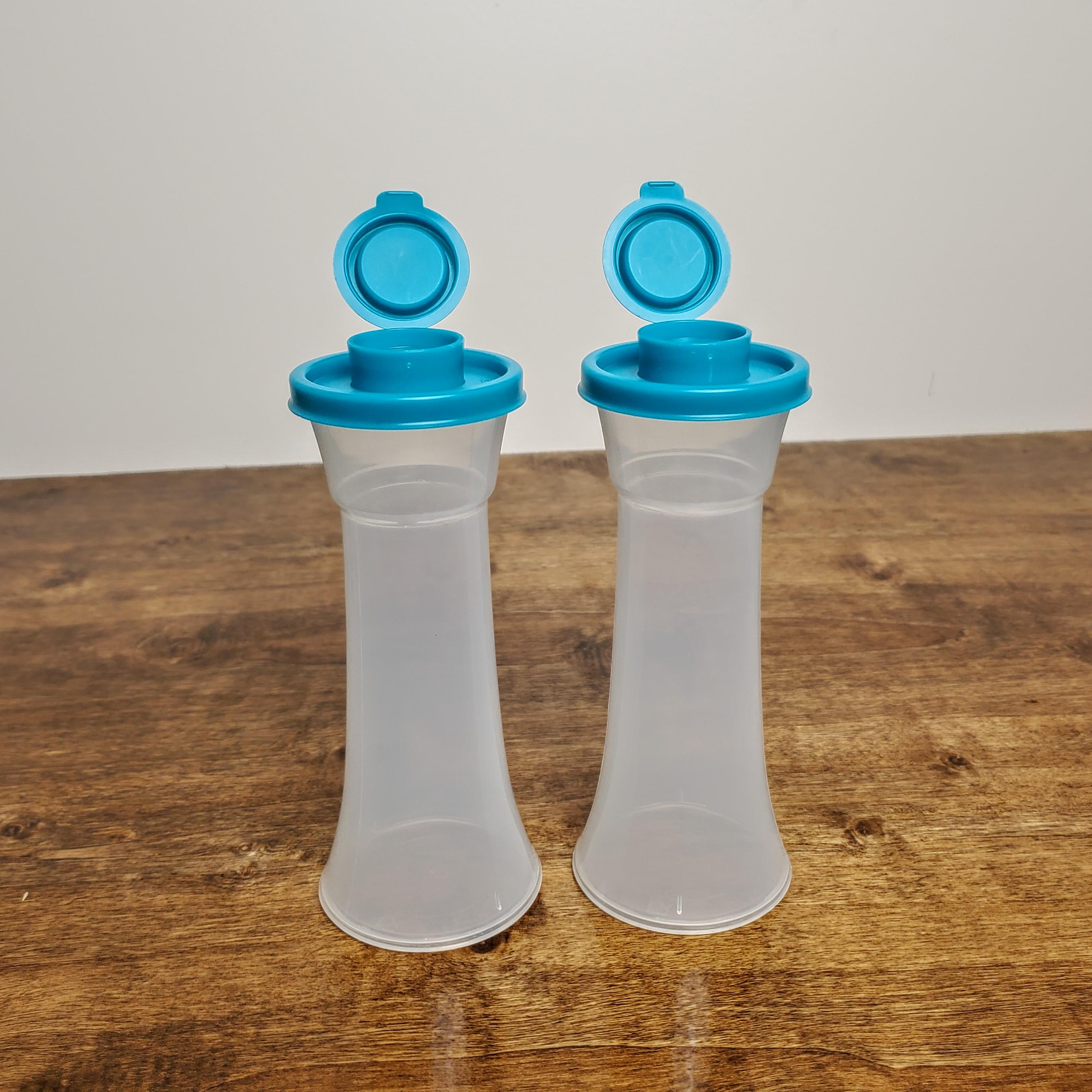 Tupperware LARGE Hourglass Salt and Pepper Shakers Set Clear With Teal ...