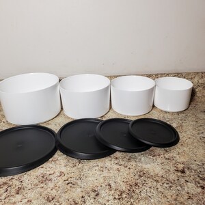 Tupperware Toppers Set 4 Stacking Canisters White W/ One Touch Black ...