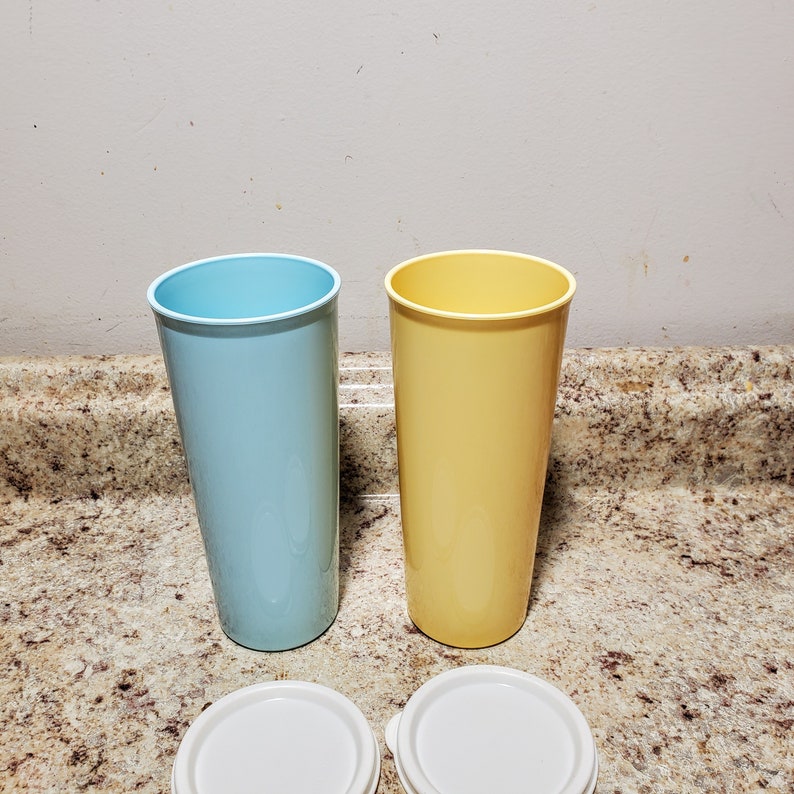 Tupperware Blue Yellow 16 Oz Tumblers With Seals Cups Glasses - Etsy