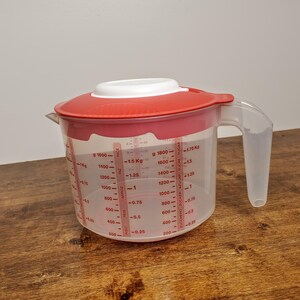 Tupperware Mix N Store Measuring Pitcher Sheer Red Butter Bowl 8cup New ...